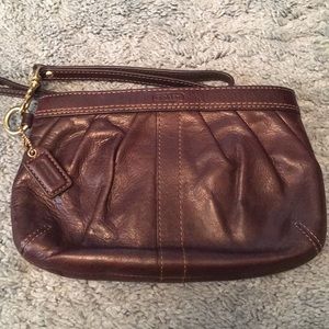 Coach | Bags | Coach Dark Brown Leather Wristlet | Poshmark